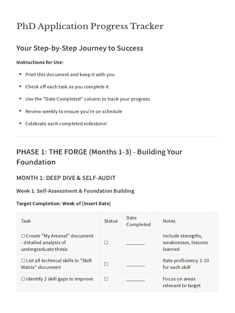 PhD Application Progress Tracker | PDF | Linked In | Thesis