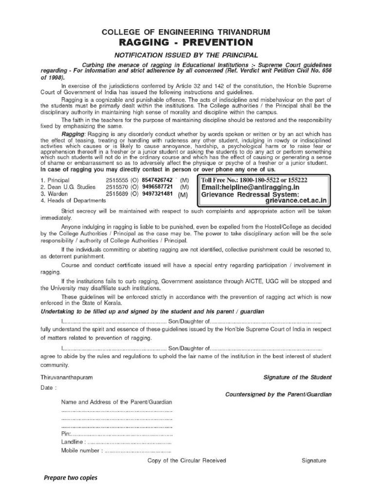 Anti-ragging-Affidavit-and-Undertaking-form For Cet | PDF