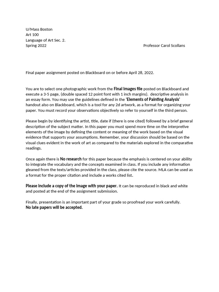 Art 100 Sec2 Final Paper Assignment Spring 2022 | PDF