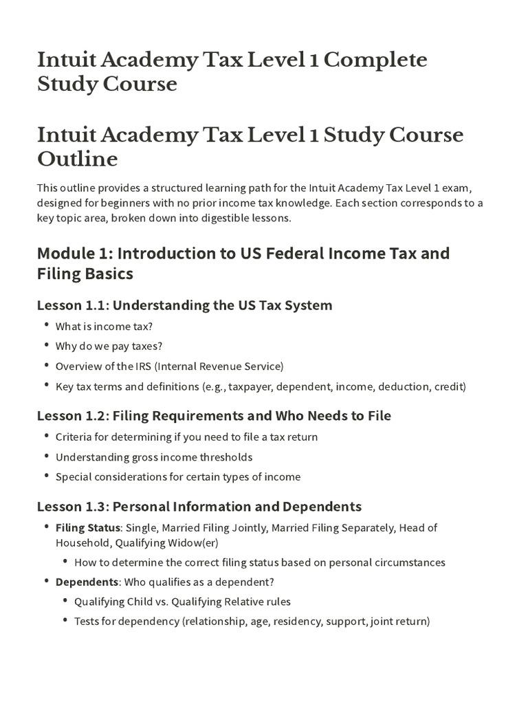 Intuit Academy Tax Level 1 Guide | PDF | Tax Deduction | Capital Gain