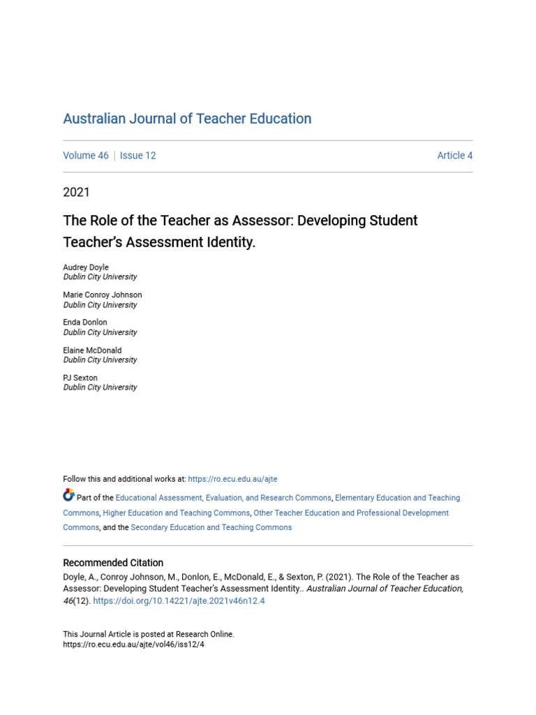 The Role of The Teacher As Assessor | PDF | Educational Assessment | Teachers