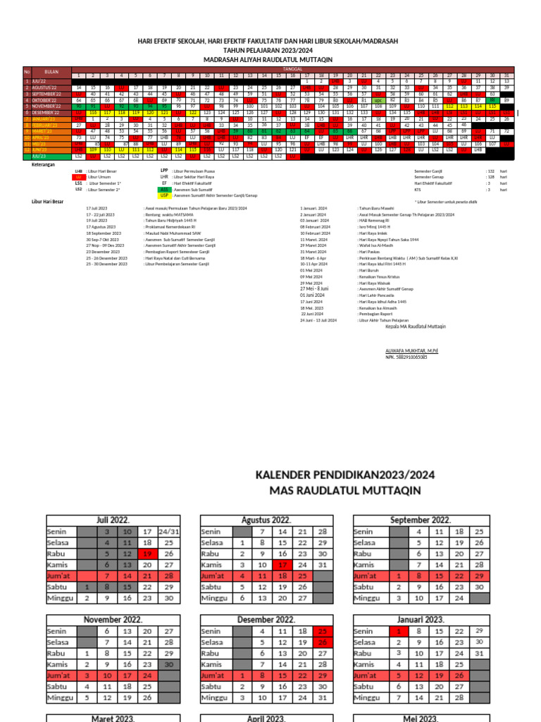 Kalender Pendidikan Ma - RM 2023 2024 | PDF