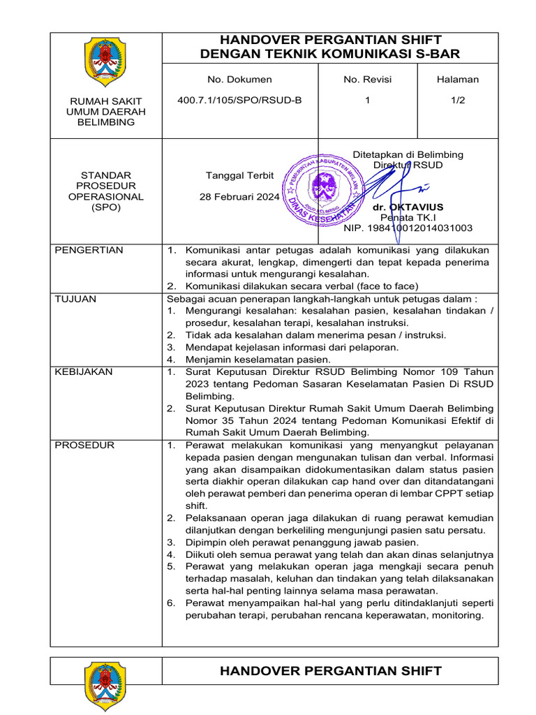 Spo Handover Dengan Teknik Sbar | PDF