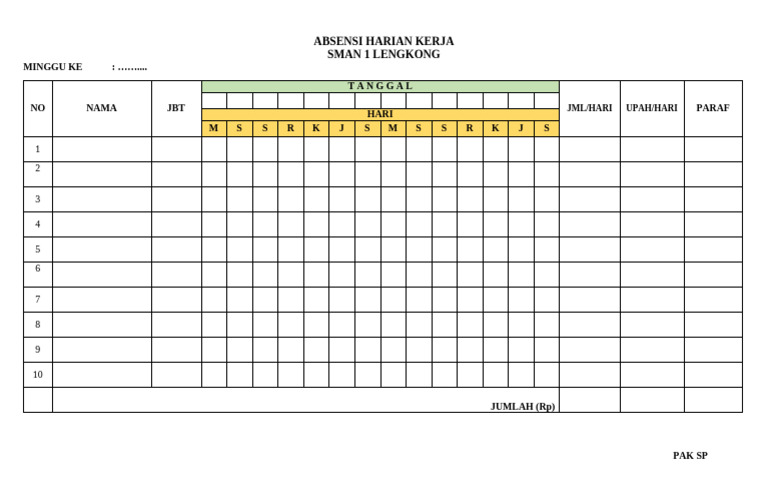 Absensi Harian Kerja SMAN 1 Lengkong | PDF