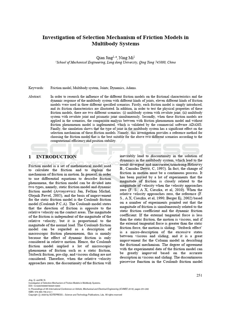 Investigation of Selection Mechanism of Friction Models in Multibody ...