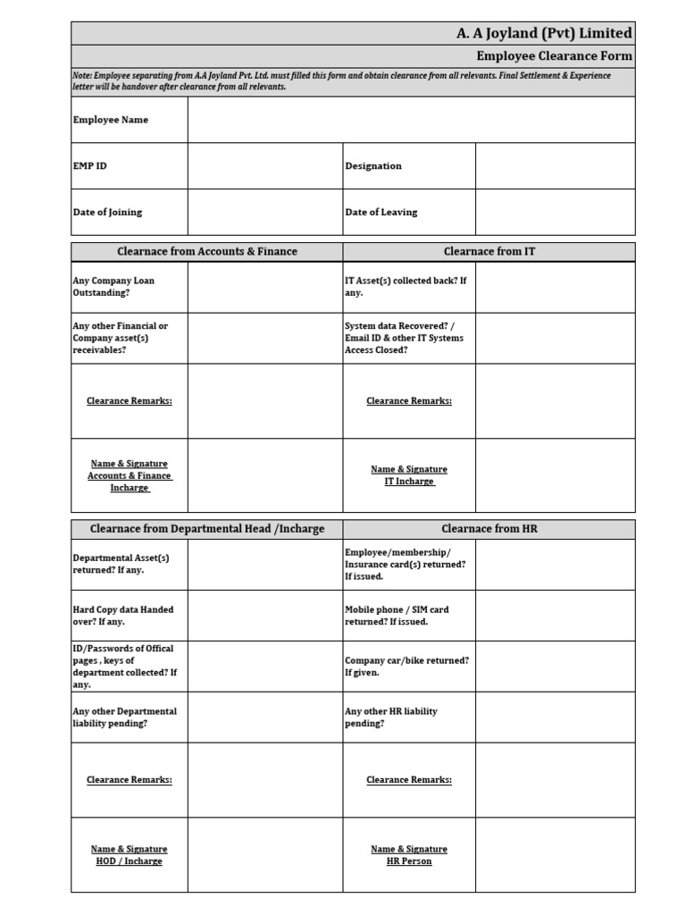 Employee Clearance Form Template | PDF | Access Control