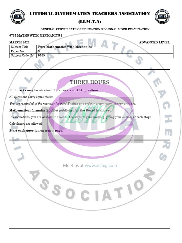 PMM (Littoral Mock) AL Paper 3 AL MOCK 765 | PDF | Force | Collision