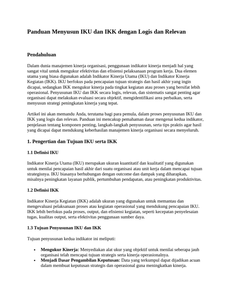 Panduan Menyusun IKU Dan IKK Dengan Logis Dan Relevan | PDF