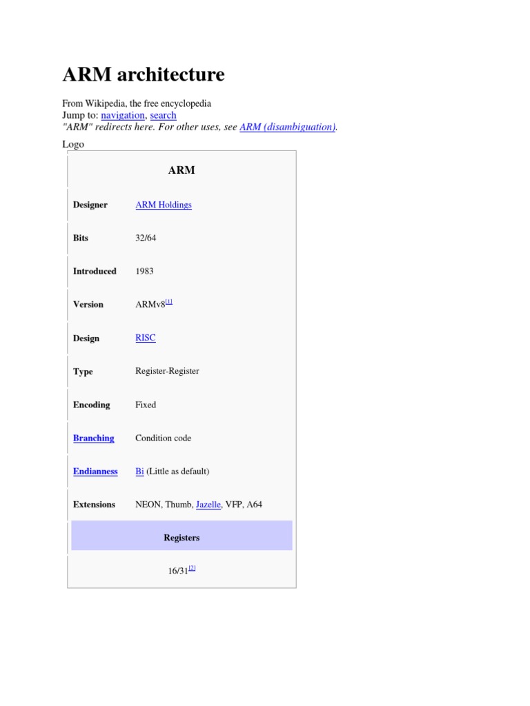 ARM architecture: A 32-bit RISC ISA developed by ARM Holdings | PDF ...
