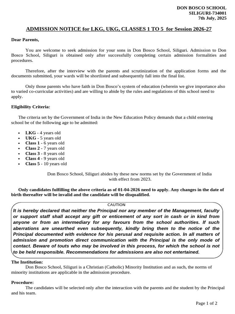 admission notice draft 1 | PDF | Birth Certificate