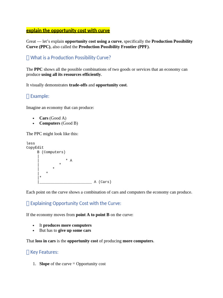 Explain The Opportunity Cost With Curve | PDF