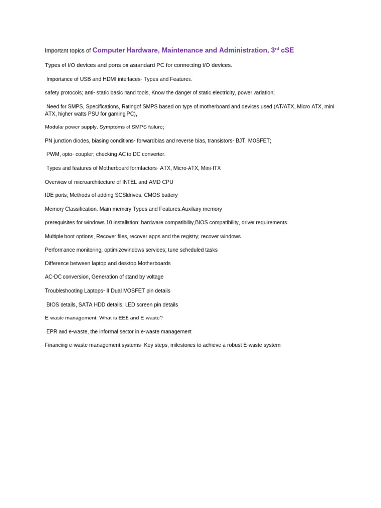 Important Topics of Computer Hardware | PDF