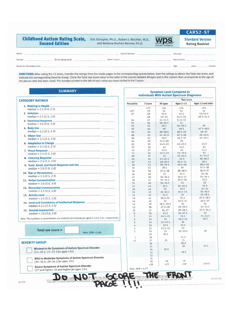 CARS Autism Spectrum Disorder Scale | PDF