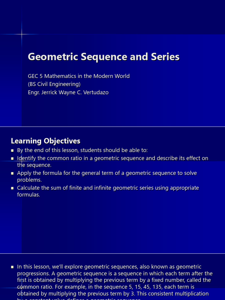 Geometric Sequence and Series | PDF | Sequence | Multiplication