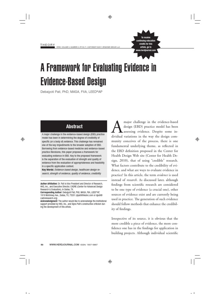 A Framework For Evaluating Evidence in Evidence-Based Design | PDF ...