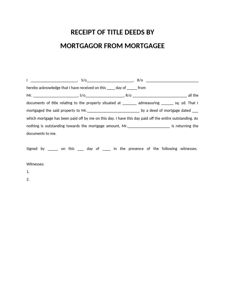 Receipt of Title Deeds Acknowledgment | PDF