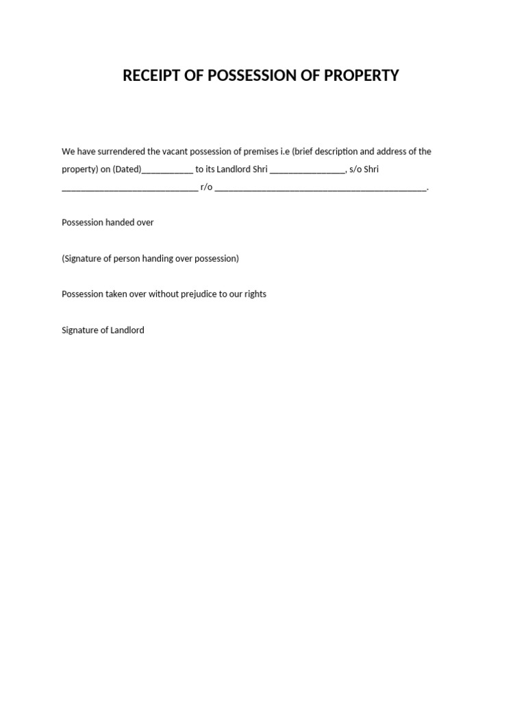 Property Possession Receipt Template | PDF