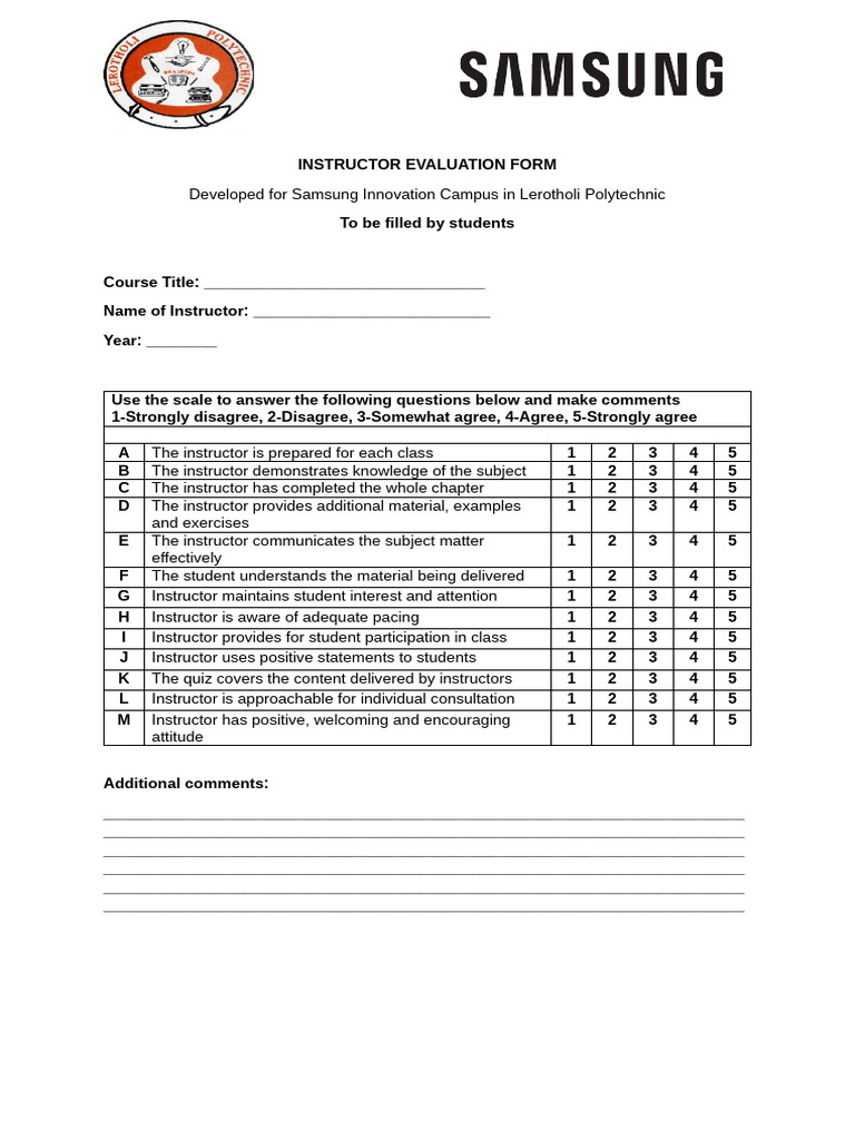 Instructor Evaluation Form Template | PDF