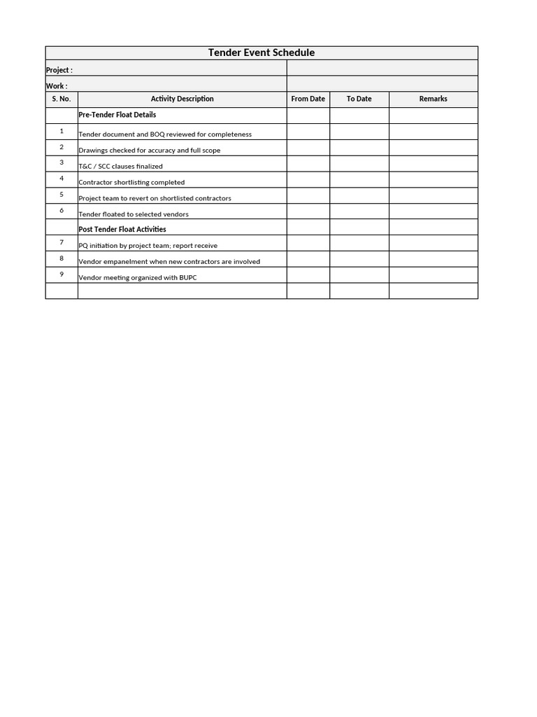 Tender Event Schedule Overview | PDF
