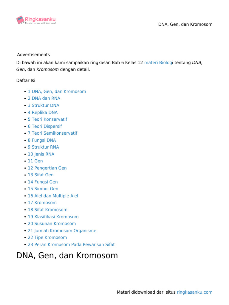 DNA, Gen, Dan Kromosom | PDF