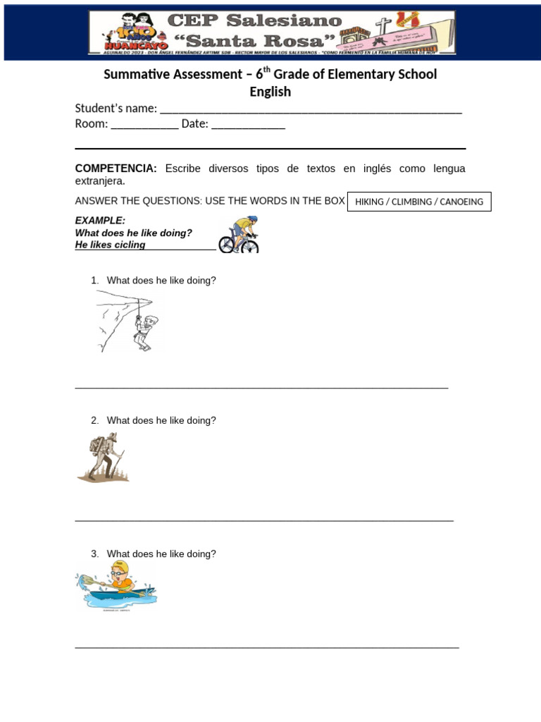 Summative Assessment - Writing - 4th Grade of Elementary School | PDF ...