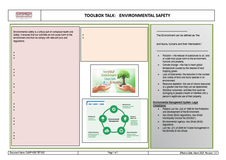 Environmental Safety Toolbox Talk | PDF | Waste | Waste Management