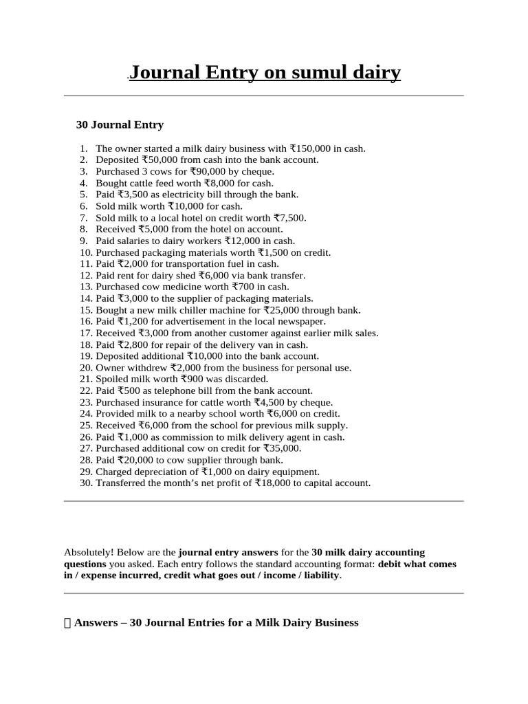 Journal Entry On Sumul Dairy | PDF | Debits And Credits | Business