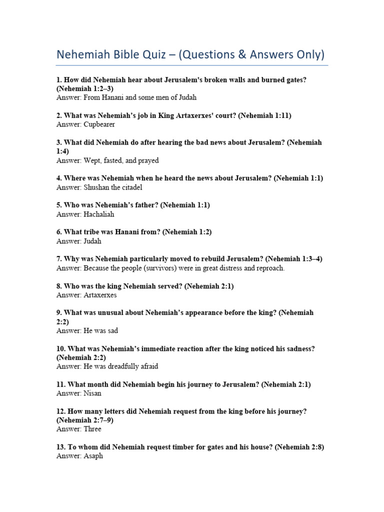 Nehemiah Bible Quiz (Updated) | PDF | Torah | Old Testament Books