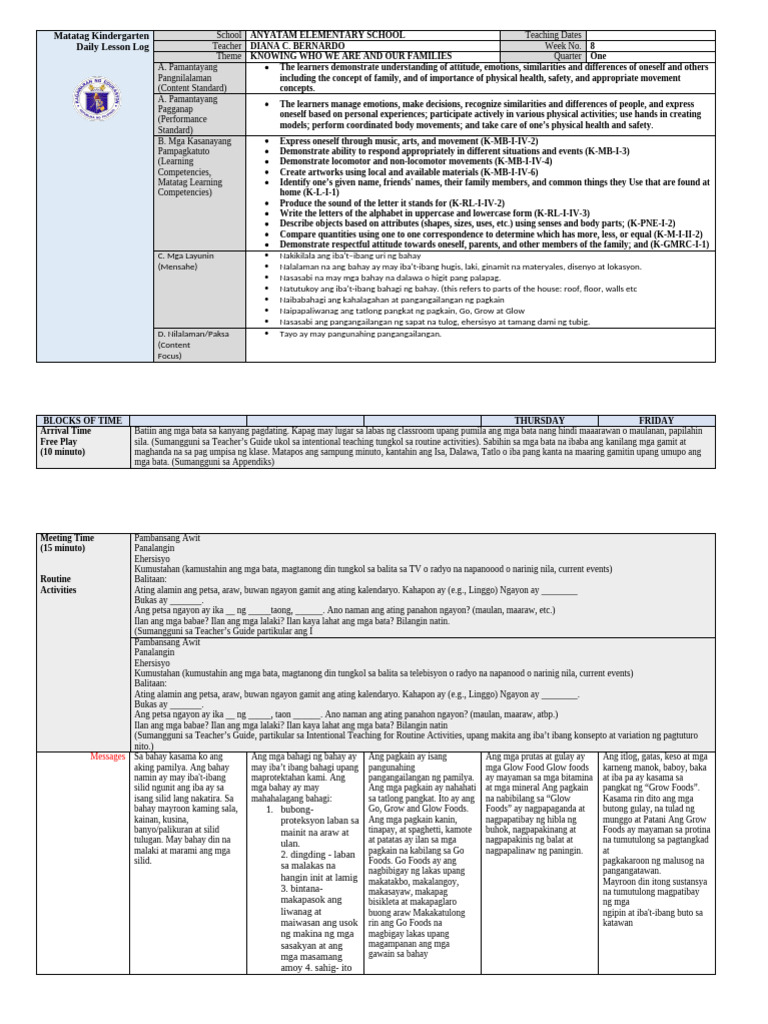 Kindergarten DLL MATATAG Q1 Week 8 | PDF