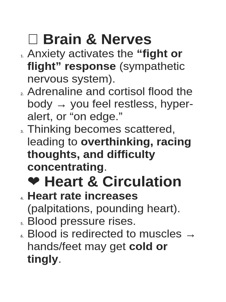 Effects of Anxiety on Body Systems | PDF