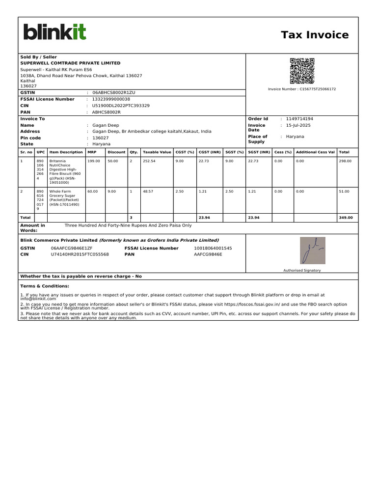 Tax Invoices from Blink Commerce | PDF | Invoice | Economy Of India