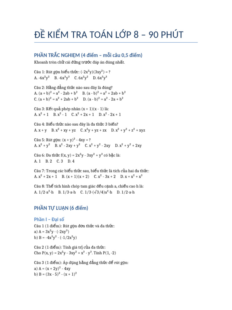 De Toan Lop 8 90 Phut Day Du | PDF