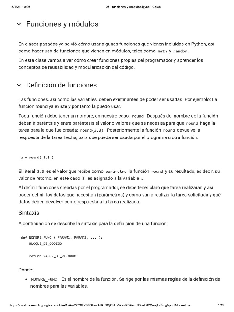 06 Funciones y Modulos - Ipynb Colab | PDF | Función (Matemáticas ...