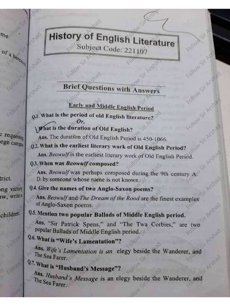 Eng Literature Short Questions | PDF
