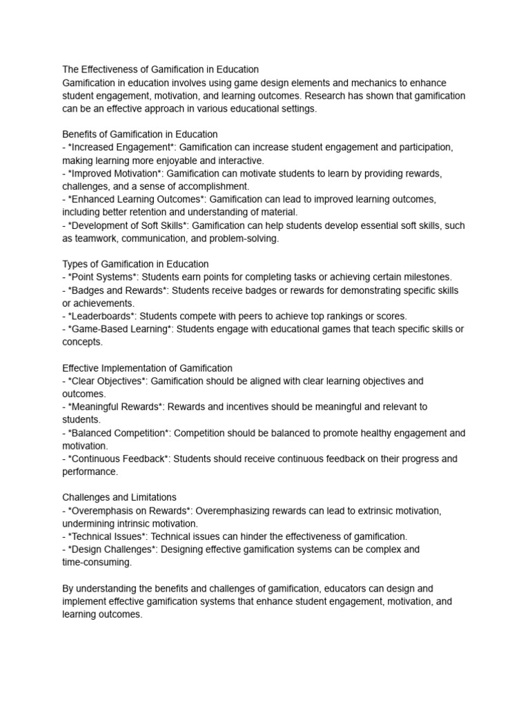 The Effectiveness of Gamification in Education | PDF