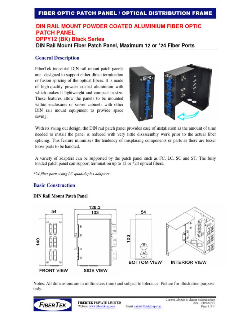 DIN Rail Mount Fiber Optic Patch Panel | PDF | Optical Fiber ...