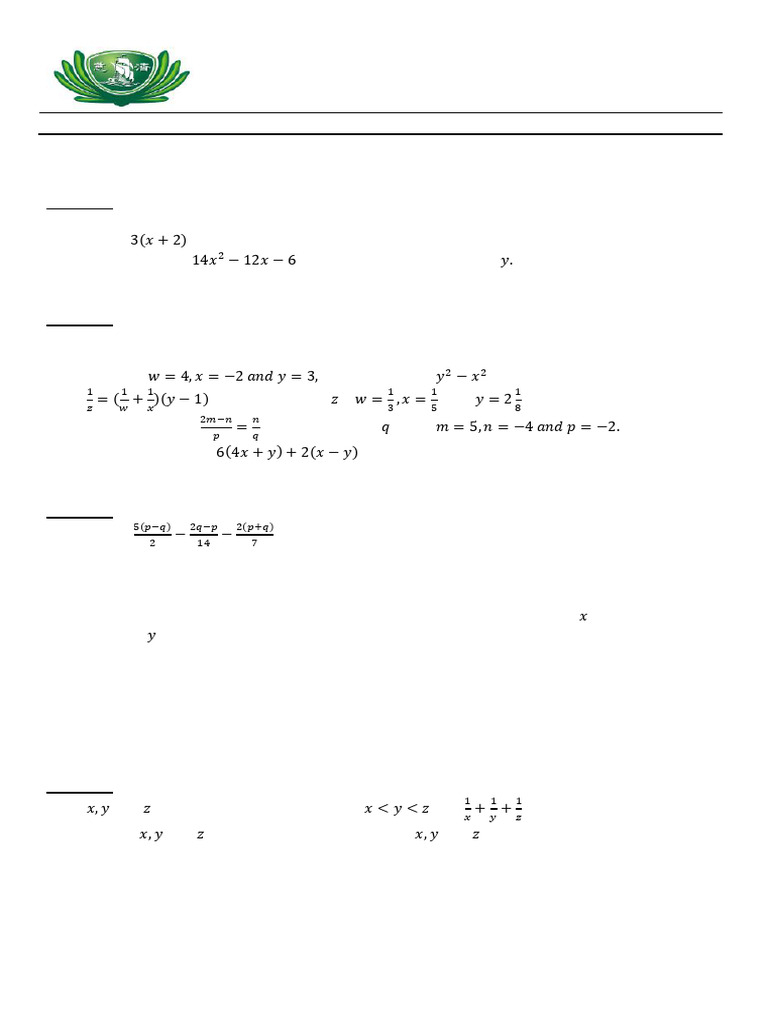 G7 Math Semester 2 Revision 1 AY2425 | PDF | Algebra | Mathematics