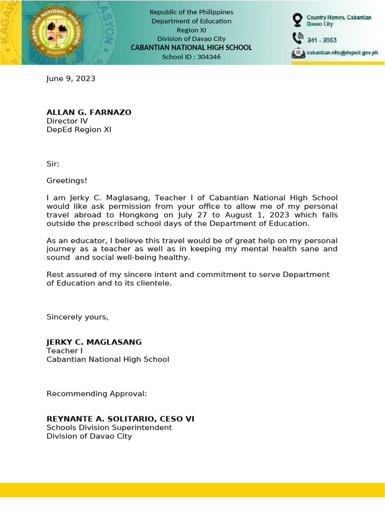 Justification Letter for Travel Abroad | PDF