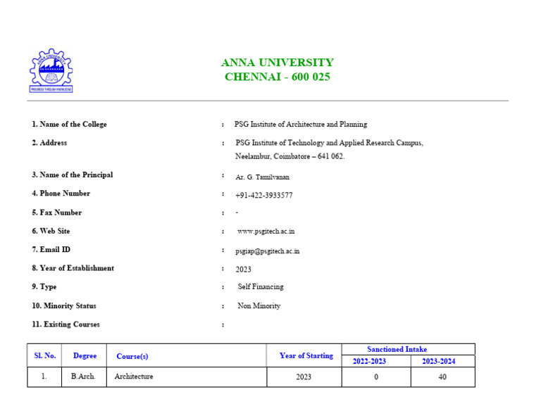 PSG Institute of Architect | PDF
