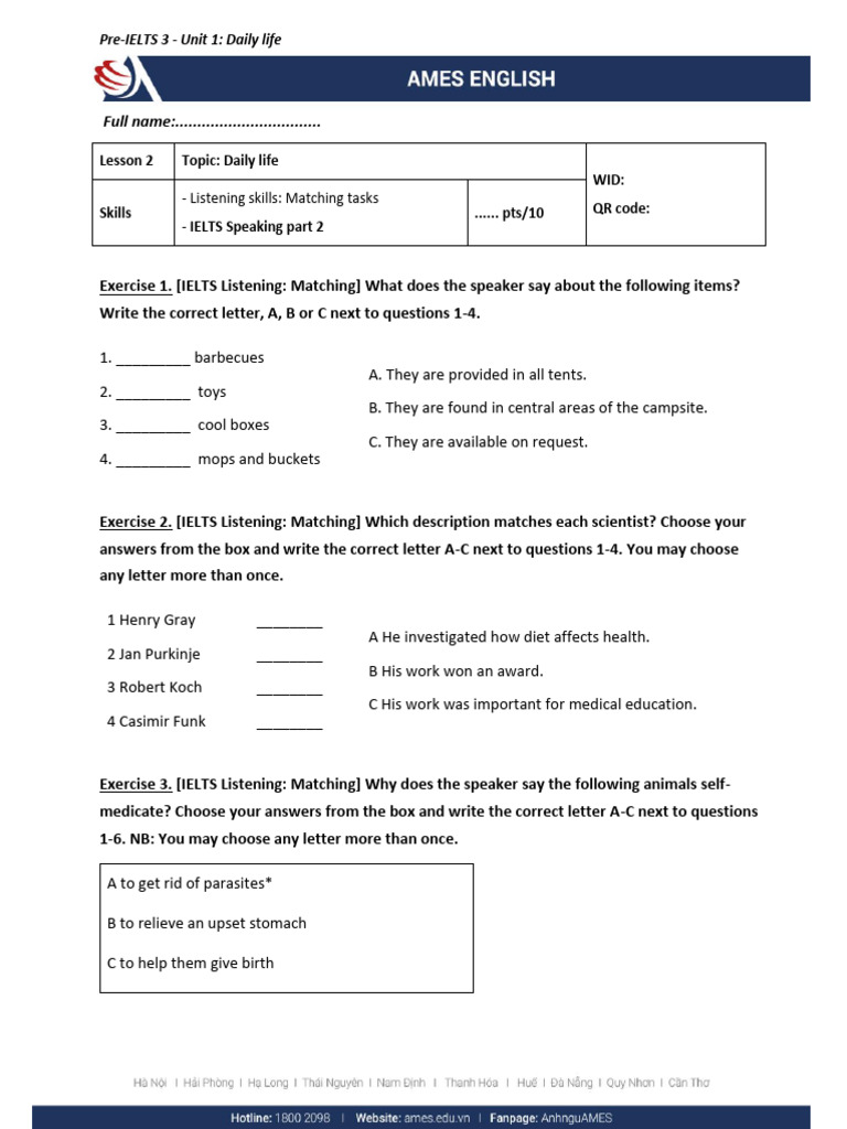 Worksheet - Unit 1 - Lesson 2 | PDF