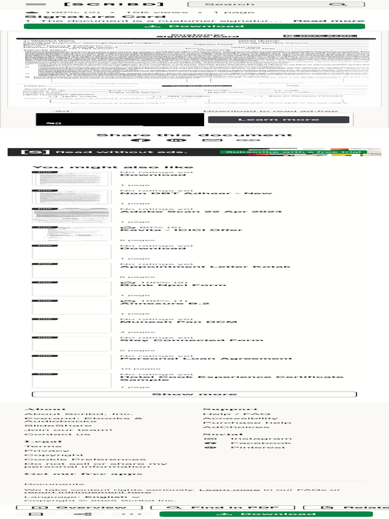 HDFC Bank Signature Card Form | PDF | Scribd