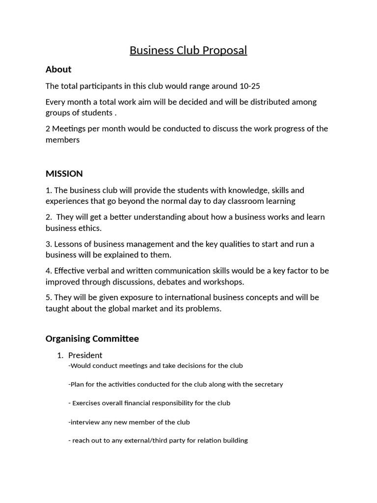 Buissness Club Proposal | PDF
