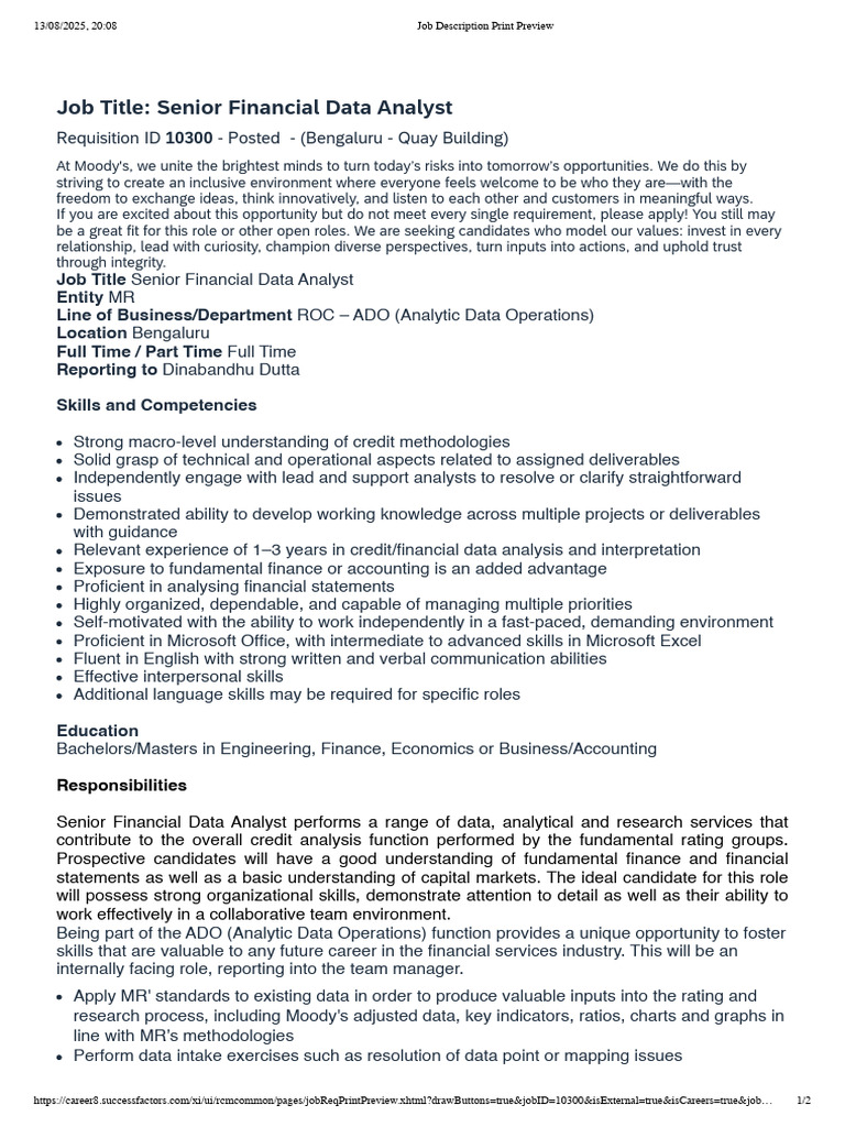 Job Description Print Preview | PDF | Financial Analyst | Data Analysis