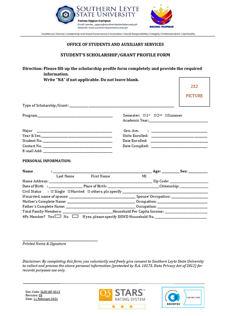 Student Scholarship Profile Form | PDF