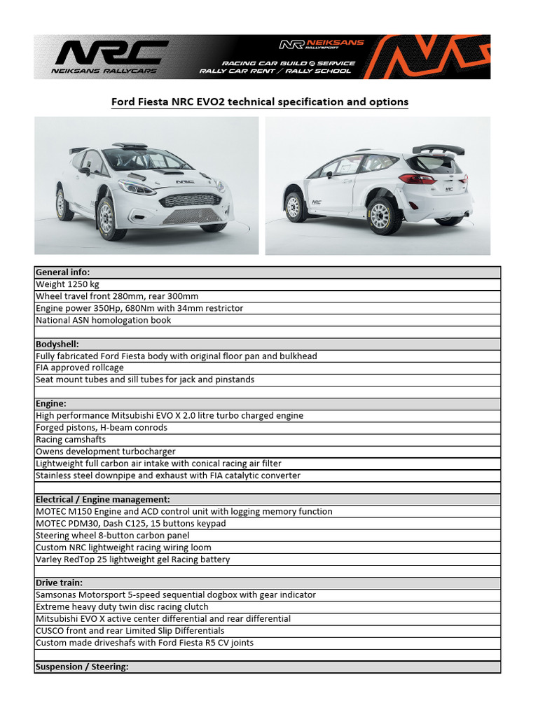 Ford Fiesta NRC EVO2 Spec and Op 2022-03 | PDF | Brake | Steering