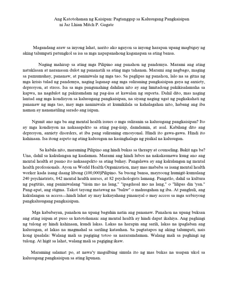 Ang Katotohanan NG Kaisipan Pagtanggap Sa Kalusugang Pangkaisipan | PDF