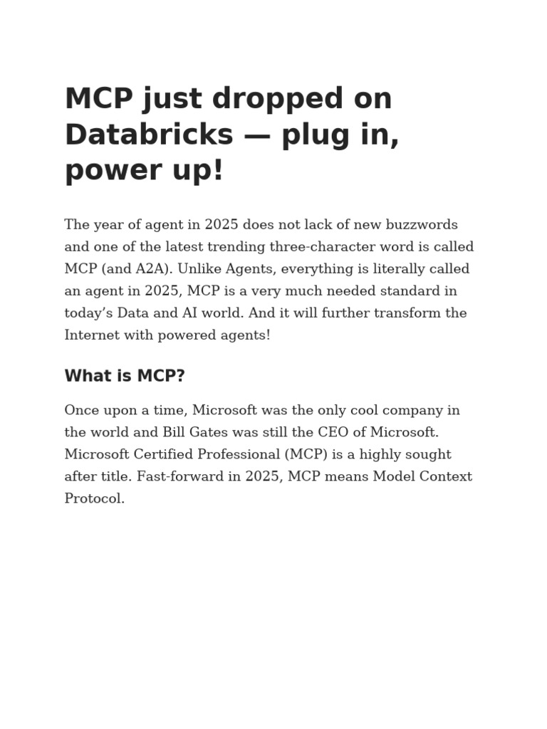 MCP Just Dropped on Databricks | PDF | Artificial Intelligence | Intelligence (AI) & Semantics