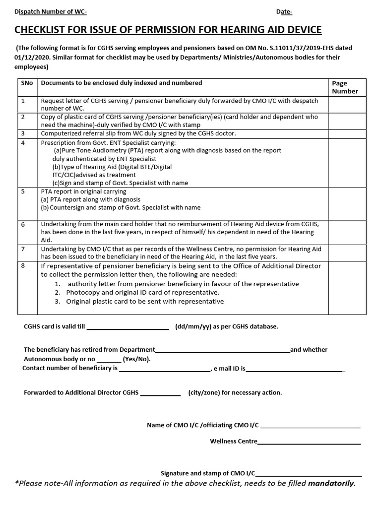 Hearing Aid Permission Checklist | PDF | Applications Of Cryptography ...
