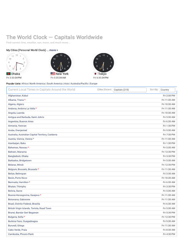 The World Clock - Capitals Worldwide | PDF | Greenwich Mean Time ...