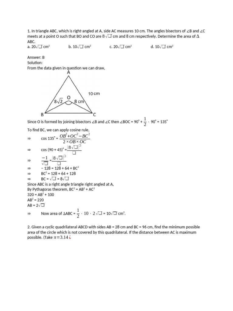 Area Calculations in Triangles and Circles | PDF | Circle | Area